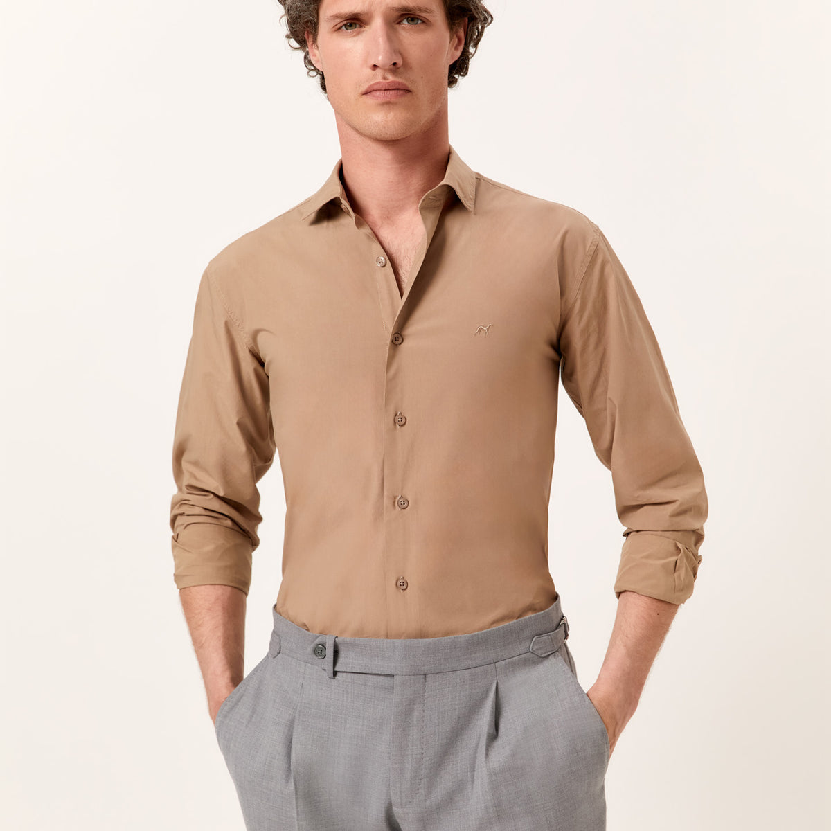 Slim Fit Overdye Poplin Shirt with Open Collar – Sacoor Brothers