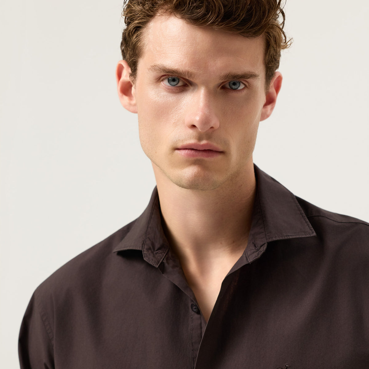 Regular Fit Overdye Poplin Shirt With Open Collar – Sacoor Brothers