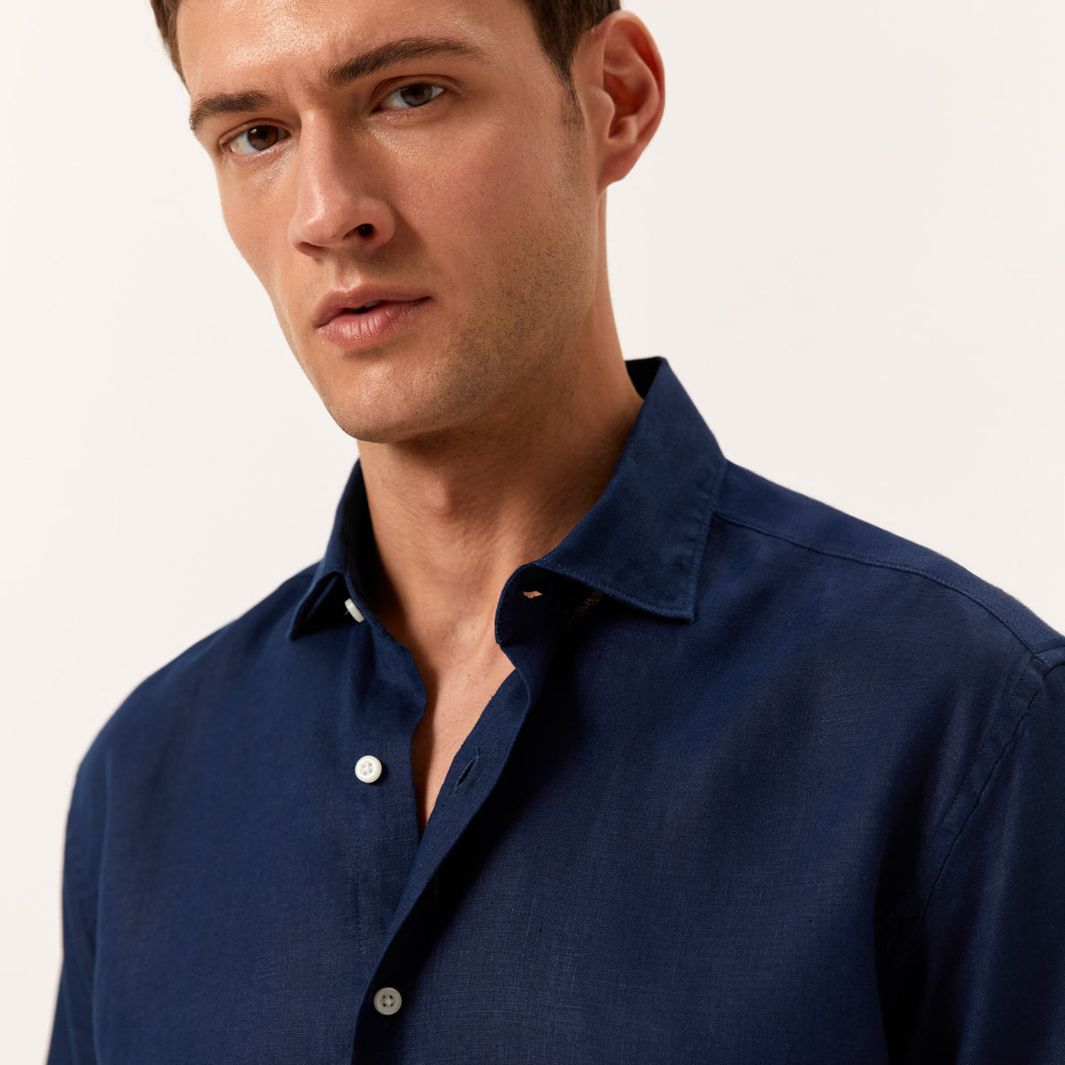Regular Fit Open Shirt in 100% Linen – Sacoor Brothers