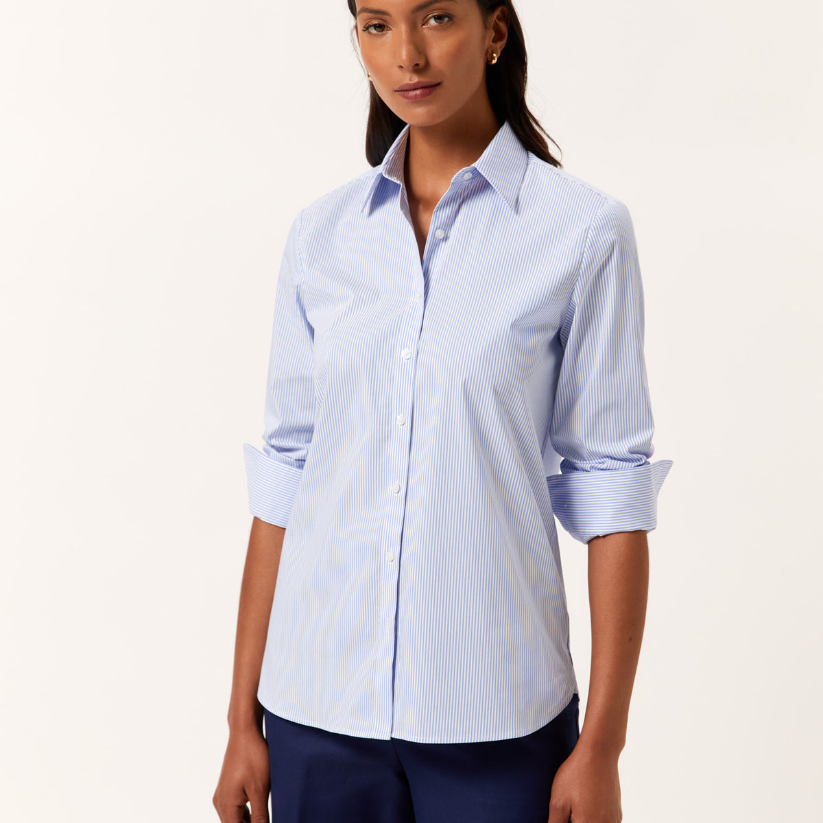 Regular Fit Striped Comfort Poplin Shirt With Open Collar – Sacoor Brothers